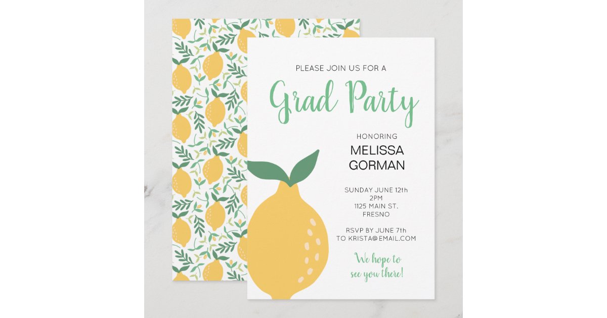 Modern Yellow Lemon Grad Party Invitation | Zazzle