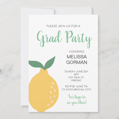 Modern Yellow Lemon Grad Party Invitation | Zazzle