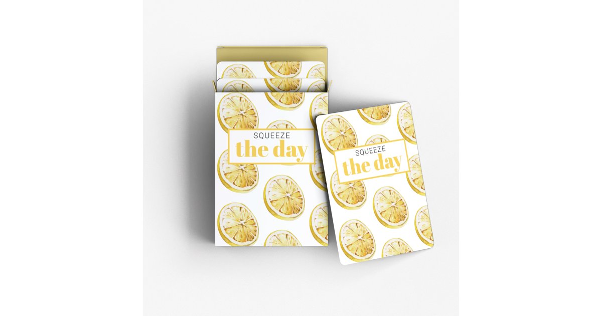 Modern Yellow Lemons Pattern & Squeeze The Day Poker Cards | Zazzle