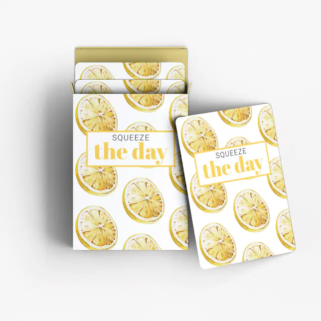 Modern Yellow Lemons Pattern & Squeeze The Day Poker Cards | Zazzle