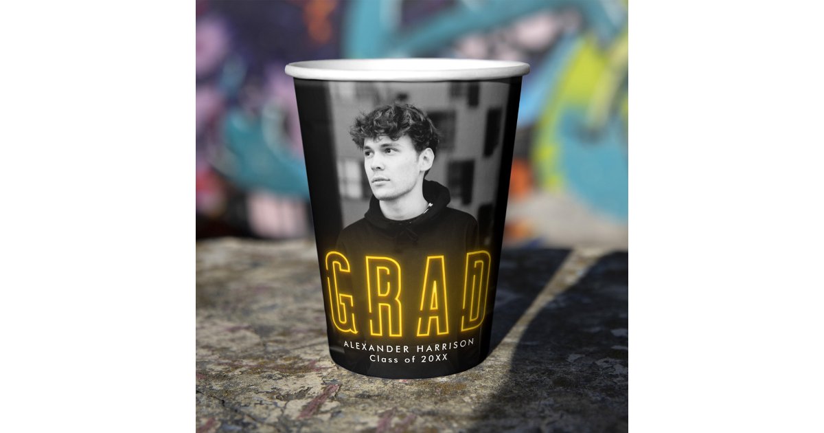 Modern Yellow Neon Graduation Paper Cups | Zazzle