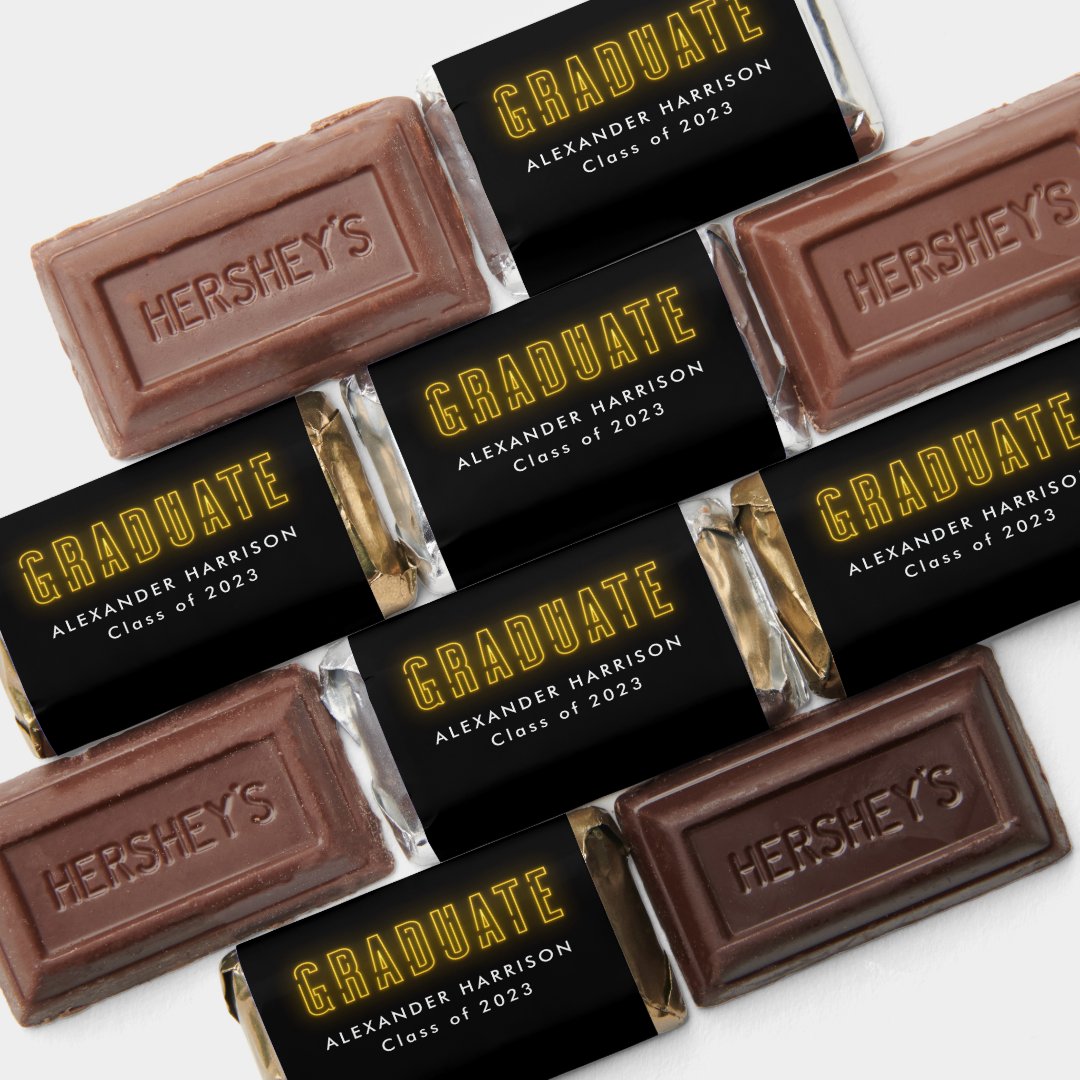 Modern Yellow Neon Lettering Graduation Hershey's Miniatures | Zazzle