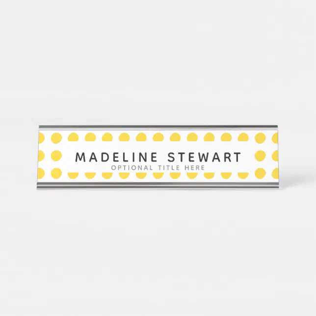 Modern Yellow Polka Dot Personalized Professional Desk Name Plate | Zazzle