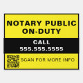 Modern Yellow QR Notary On-Duty Business Yard Sign | Zazzle