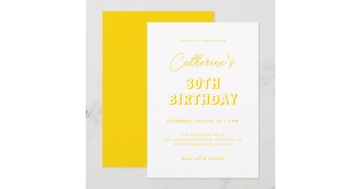 Modern Yellow Retro 30th Birthday Party Invitation | Zazzle