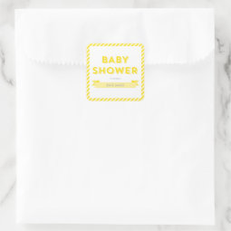 Modern Yellow Stripes Baby Shower Square Sticker | Zazzle