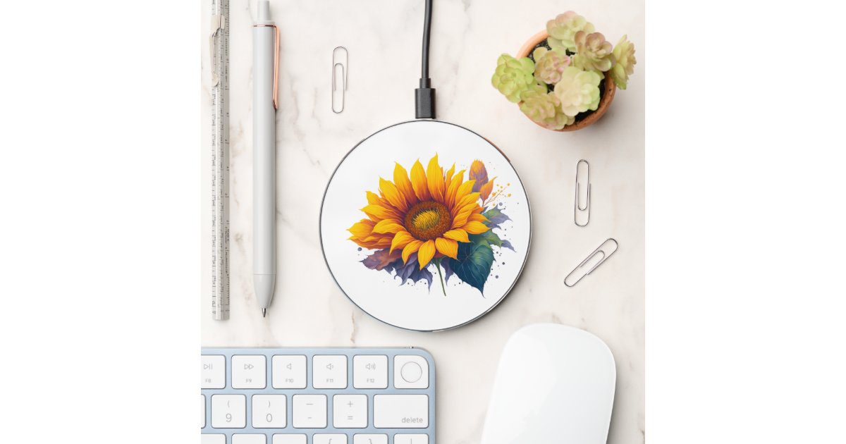 Modern Yellow Sunflower Floral Wireless Charger | Zazzle