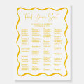 Modern Yellow Wavy Alphabetical Seating Chart Foam Board | Zazzle