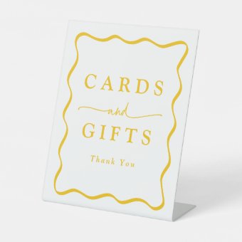 Modern Yellow Wavy Frame Cards and Gifts Pedestal Sign | Zazzle