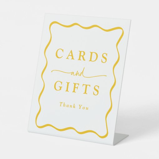 Modern Yellow Wavy Frame Cards and Gifts Pedestal Sign | Zazzle