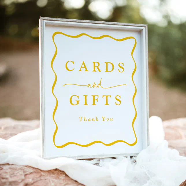 Modern Yellow Wavy Frame Cards and Gifts Poster | Zazzle