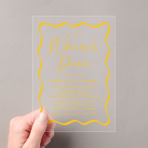 Modern Yellow Wavy Frame Rehearsal Dinner Acrylic Invitations | Zazzle