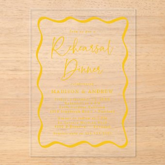 Modern Yellow Wavy Frame Rehearsal Dinner Acrylic Invitations | Zazzle