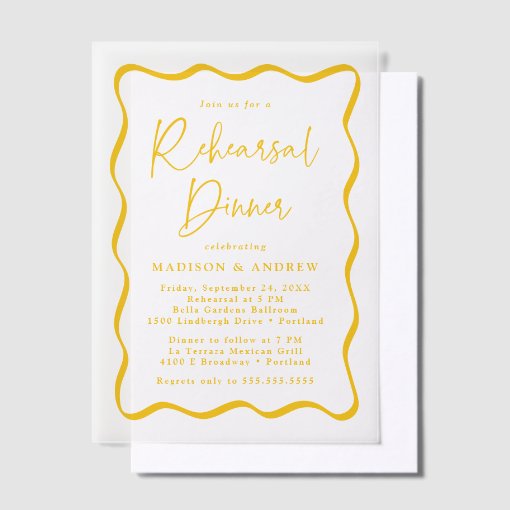 Modern Yellow Wavy Frame Rehearsal Dinner Vellum Invitations | Zazzle