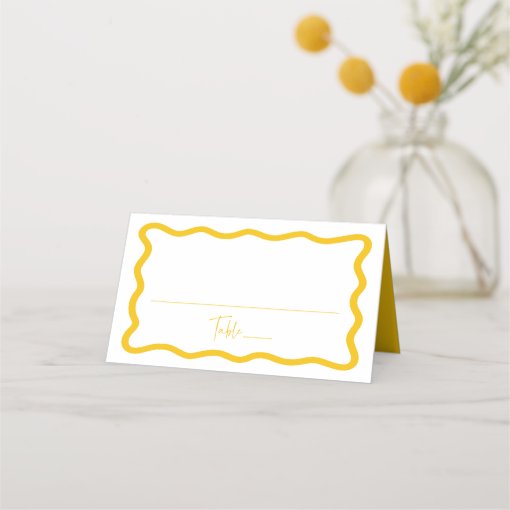 Modern Yellow Wavy Frame Wedding Place Card | Zazzle