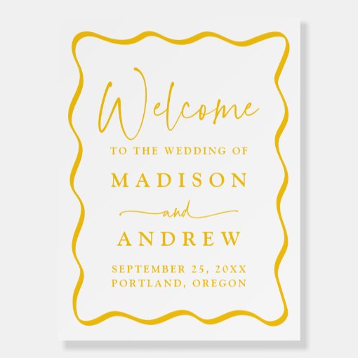 Modern Yellow Wavy Frame Wedding Welcome Sign | Zazzle