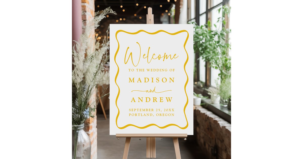Modern Yellow Wavy Frame Wedding Welcome Sign | Zazzle