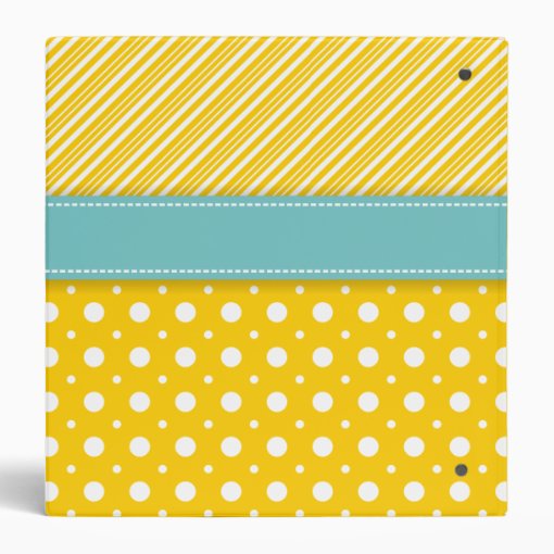 Modern yellow, white, aqua polka dot & stripes binder | Zazzle