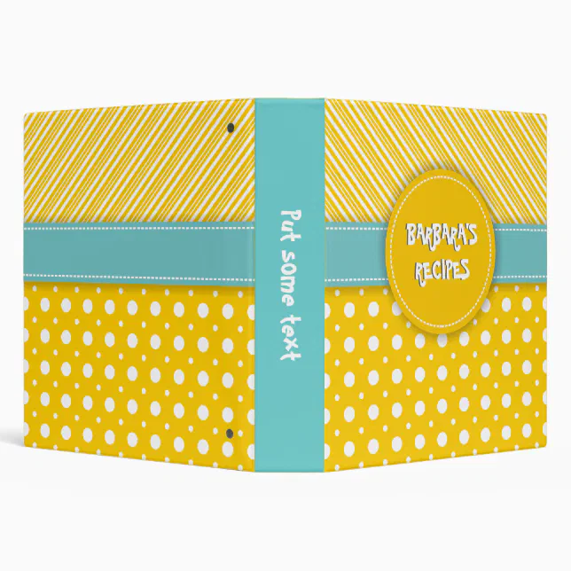Modern yellow, white, aqua polka dot & stripes binder | Zazzle