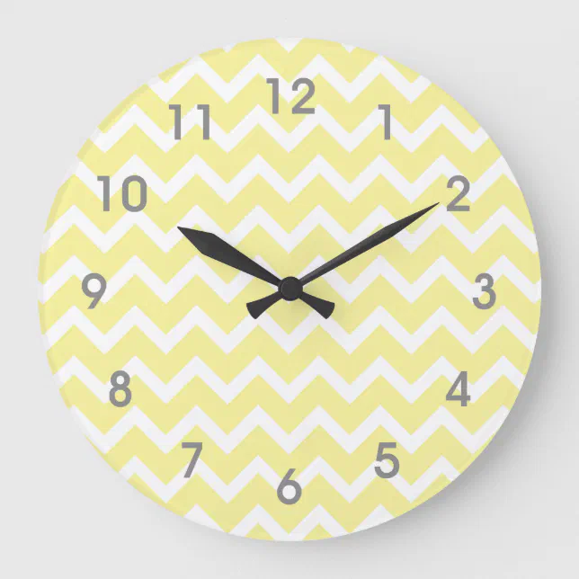 Modern Yellow White Chevron Clock - gray numbers | Zazzle