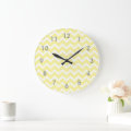 Modern Yellow White Chevron Clock - gray numbers | Zazzle