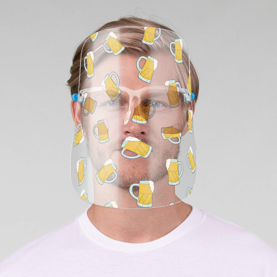 Modern Yellow White Watercolor Beer Steins Safety Face Shield | Zazzle