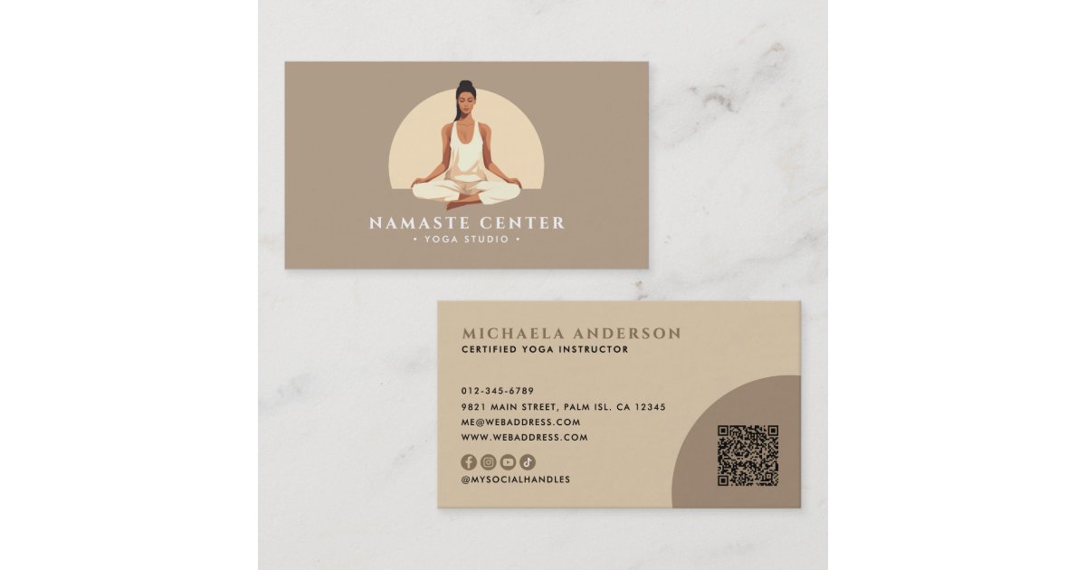 Modern Yoga/Wellness Lotus Pose Socials QR Code Business Card | Zazzle