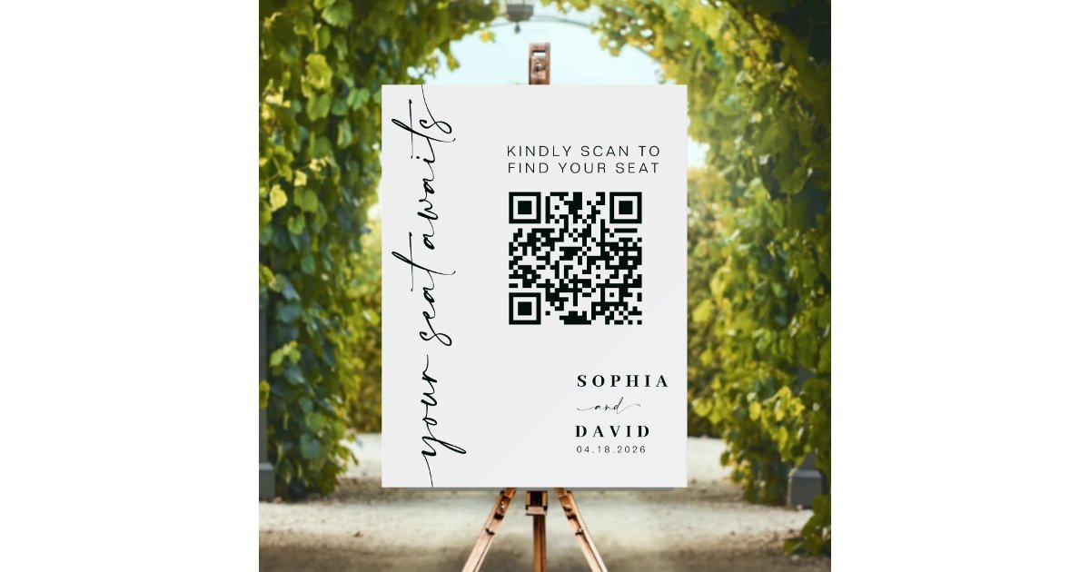 Modern Your Seat Awaits Seating chart QR Code Sign | Zazzle