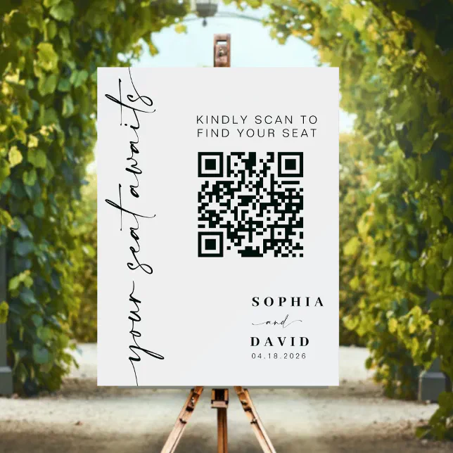 Modern Your Seat Awaits Seating chart QR Code Sign | Zazzle
