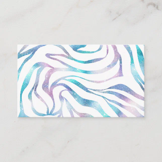 Modern Zebra Print Glam Blue Purple Glitter Business Card | Zazzle