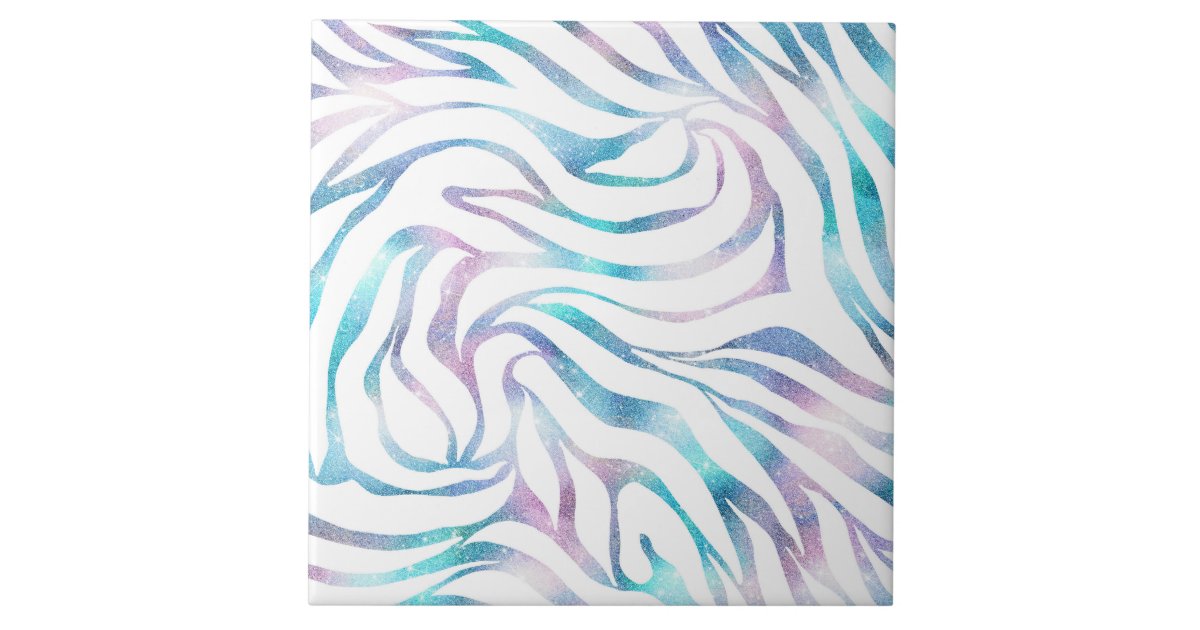 Modern Zebra Print Glam Blue Purple Glitter Ceramic Tile | Zazzle