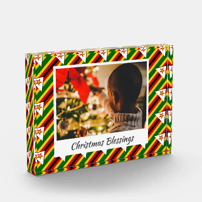 Modern ZIMBABWE FLAG Christmas Keepsake Photo Block | Zazzle