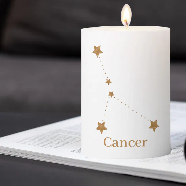 Modern Zodiac Sign Gold Cancer | Element Water Pillar Candle | Zazzle