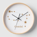 Modern Zodiac Sign Gold Gemini | Element Air Clock | Zazzle