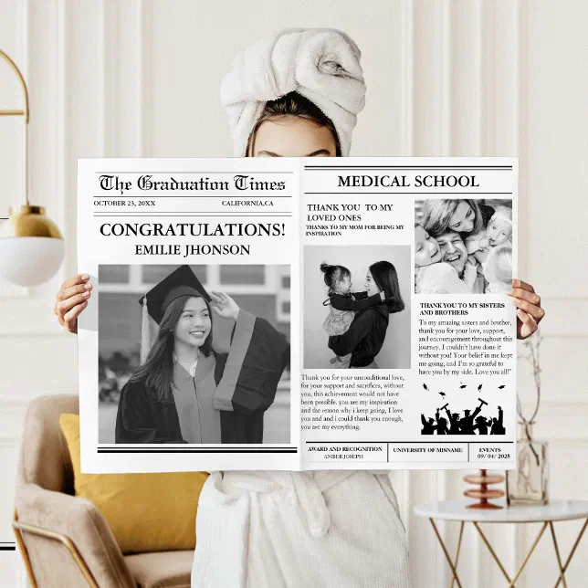 ModernMinimalist College Graduation Newspaper Invitation | Zazzle