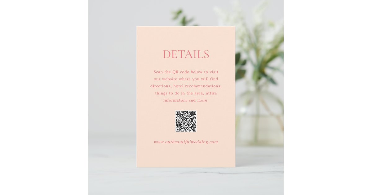 Moderrn Peach QR Code Elegant Wedding Enclosure Card | Zazzle