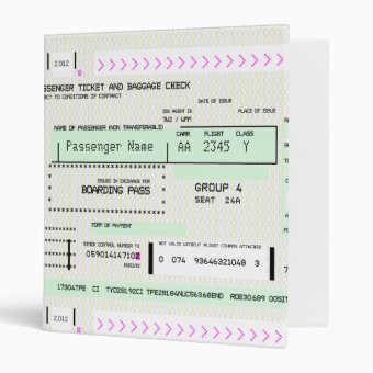 Modify this Airline Boarding Pass 3 Ring Binder | Zazzle