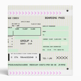 Modify this Airline Boarding Pass 3 Ring Binder | Zazzle