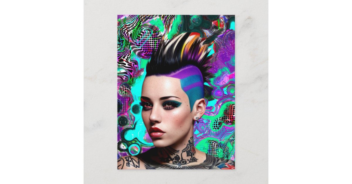 Mohawk Punk Girl Abstract Art Postcard | Zazzle