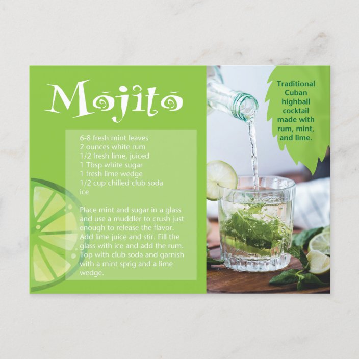 Mojito Drink Recipe Postcard | Zazzle.com