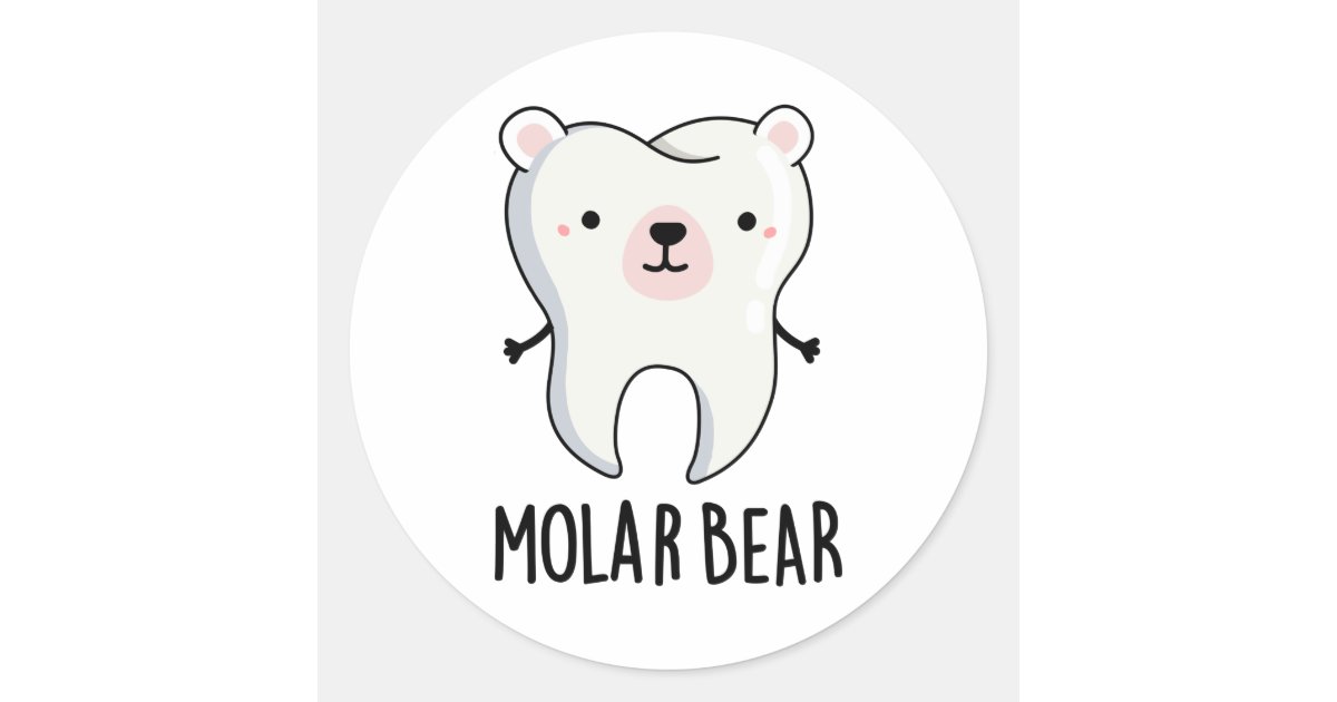Molar Bear Funny Tooth Pun Classic Round Sticker | Zazzle