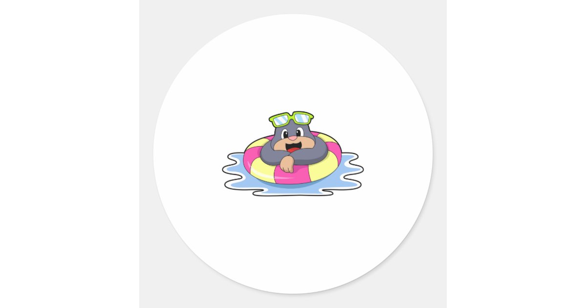Mole at Swimming with Swim ring.PNG Classic Round Sticker | Zazzle