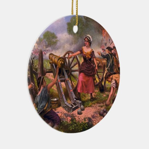Molly Pitcher Firing Cannon at Battle of Monmouth Ceramic Ornament | Zazzle