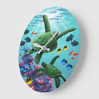 Molokini Cove Hawaiian Sea Turtles Tropical Large Clock | Zazzle