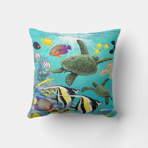 Molokini Cove Hawaiian Tropical Fish Sea Turtle Outdoor Pillow | Zazzle