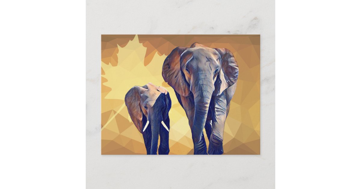 Mom and baby Elephant in the Fall Postcard | Zazzle