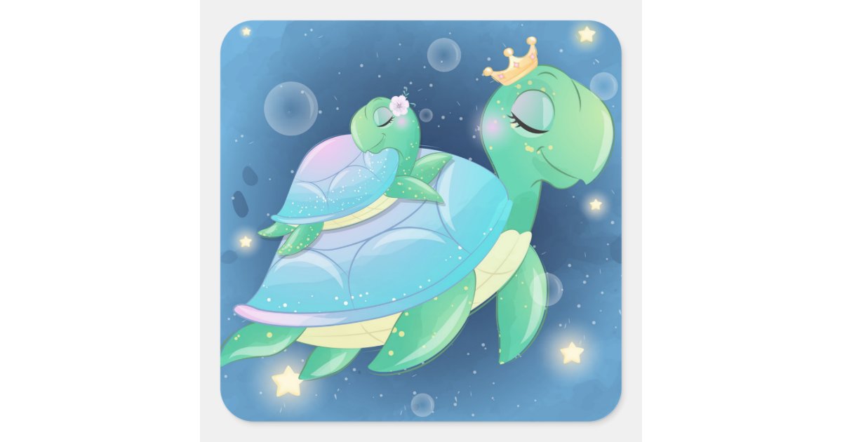 Mom And Baby Sea Turtle Square Sticker | Zazzle