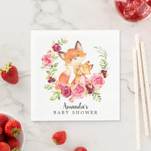 Mom & Baby Fox Girls Shower Paper Napkins | Zazzle