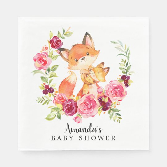 Mom & Baby Fox Girls Shower Paper Napkins | Zazzle.com