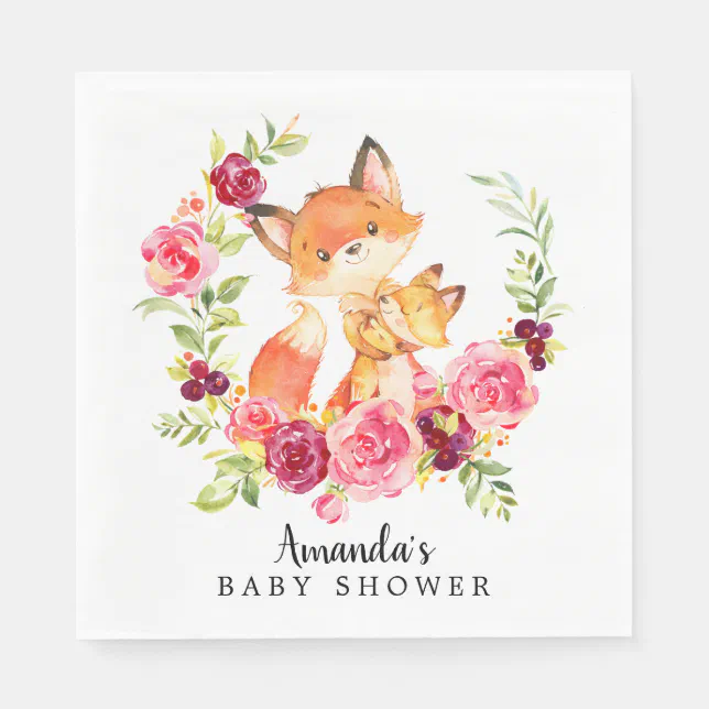 Mom & Baby Fox Girls Shower Paper Napkins | Zazzle